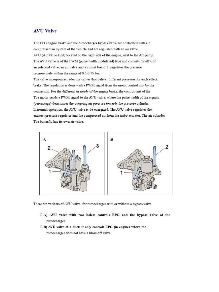 AVU Valve: Engine Brake Control System | PDF | Turbocharger | Throttle