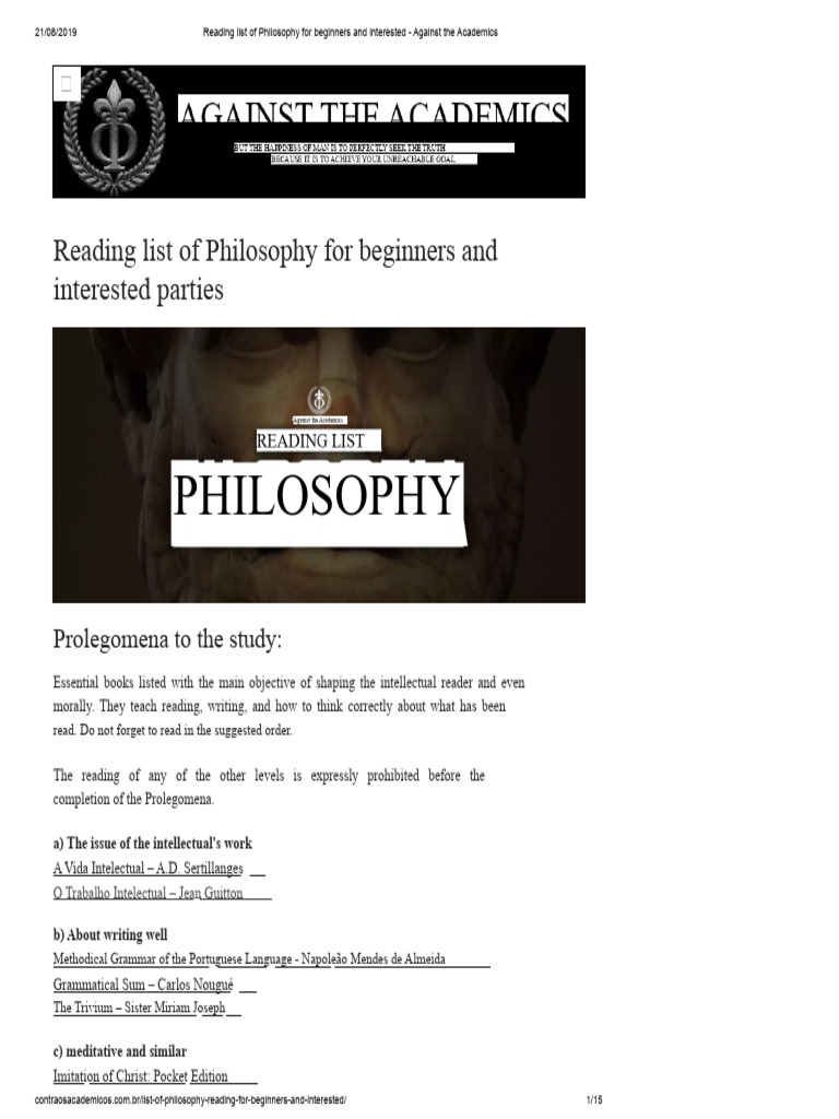 Reading List of Philosophy For Beginners and Enthusiasts - Against The ...