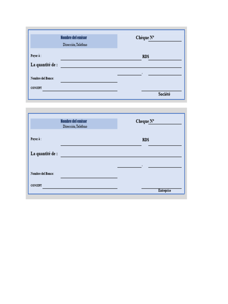Modèle Chèque Excel À Remplir | PDF
