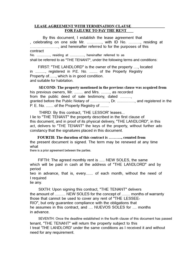 Lease Contract With Resolution Clause For Non-Payment of Rent | PDF ...