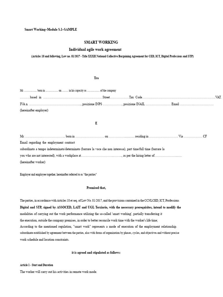 Module s.1 Smart Working Template | PDF | Employment | Occupational ...