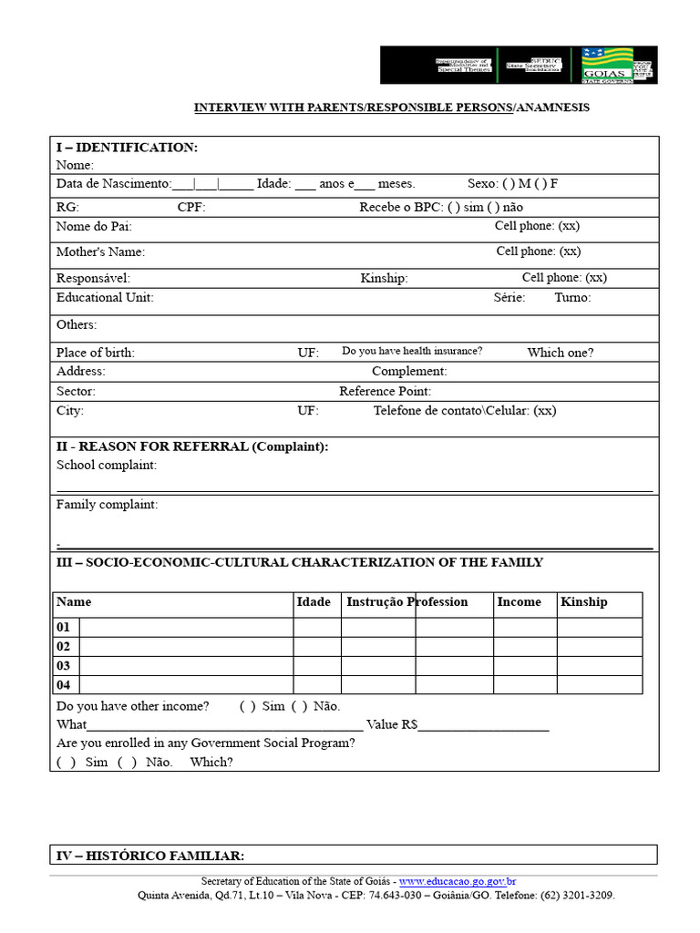 Parent Interview Form for Student Assessment | PDF