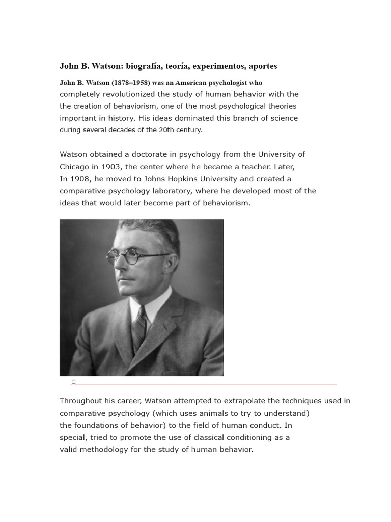 John B Watson | PDF | Behaviorism | Psychology