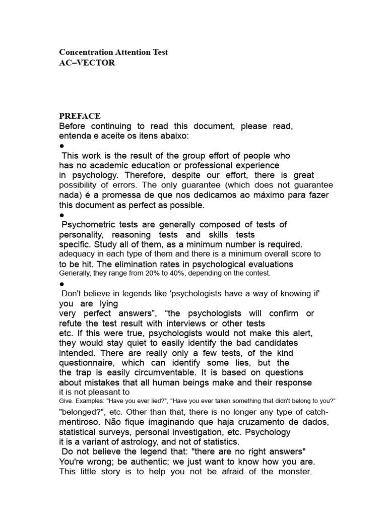 Concentrated Attention Test | PDF | Attention | Percentile