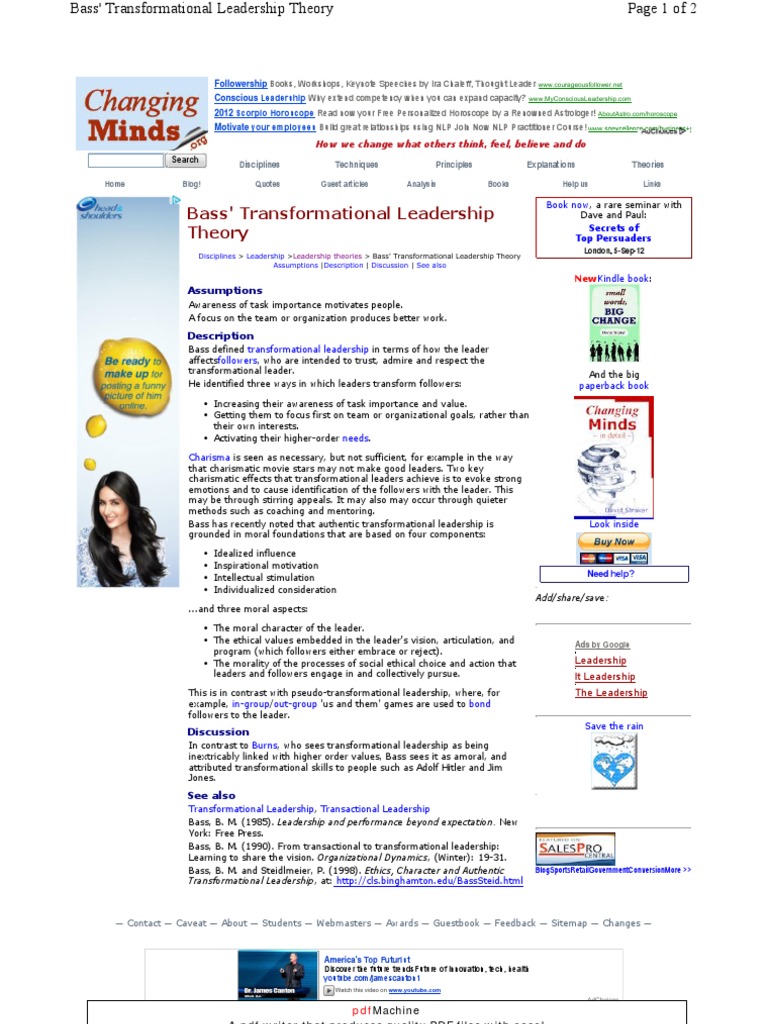 Bass Transformational | PDF | Transformational Leadership | Leadership