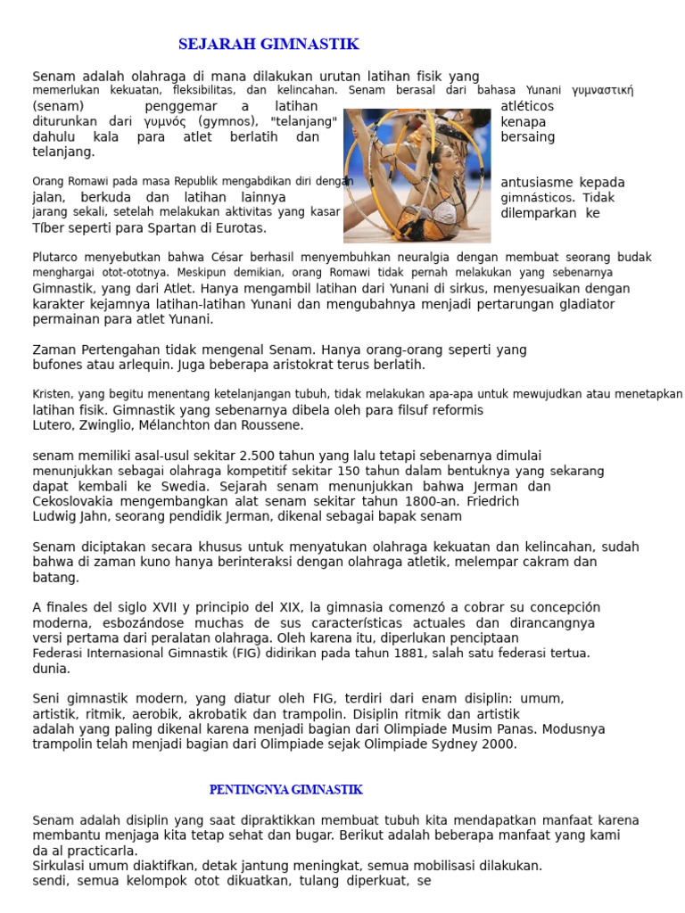 SEJARAH GIMNASTIK Terkini dan 40 Jenis Gimnastik | PDF