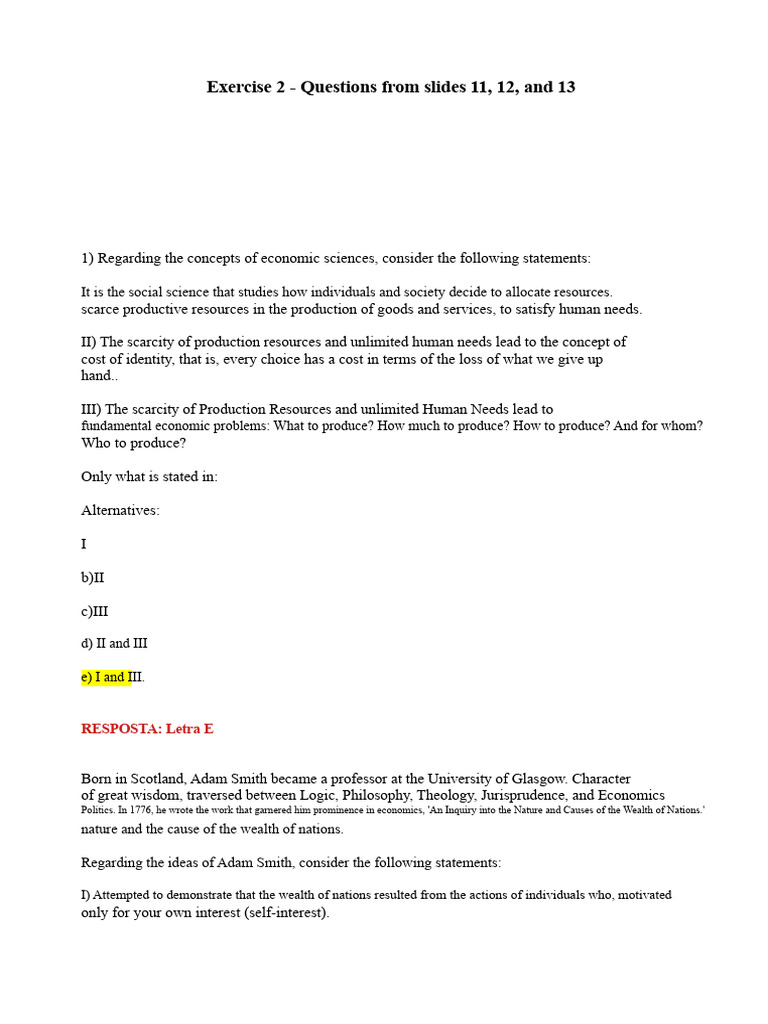 Exercise 2 - Economics | PDF | Economics | Adam Smith
