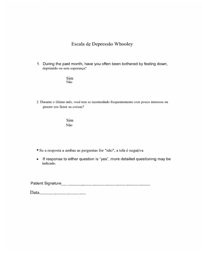 Teste de Triagem de Depressão Whooley | PDF