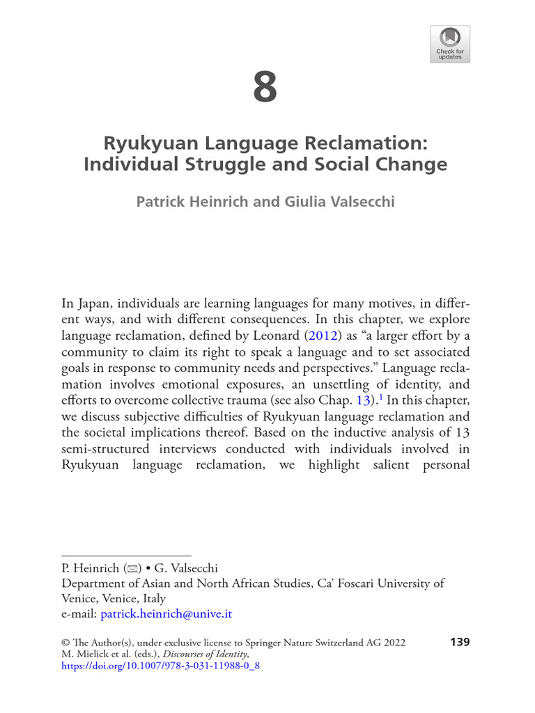 Ryukyuan Language Reclamation Individual Struggle and Social Change ...