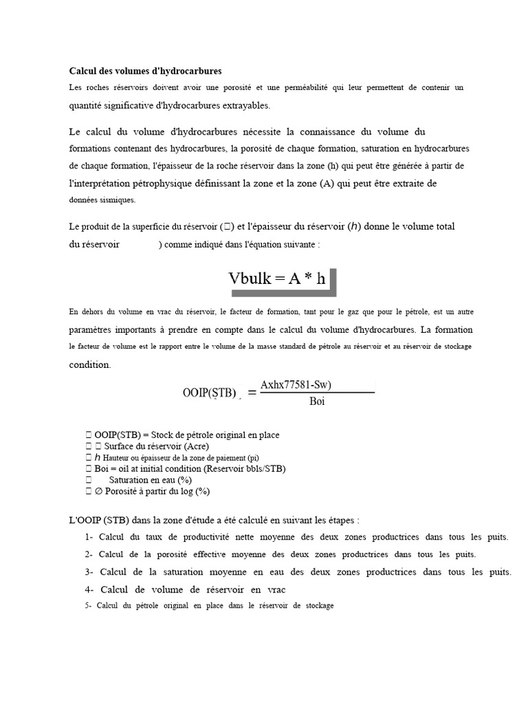 Calcul des volumes d'hydrocarbures STB | PDF | Porosité | Le volume