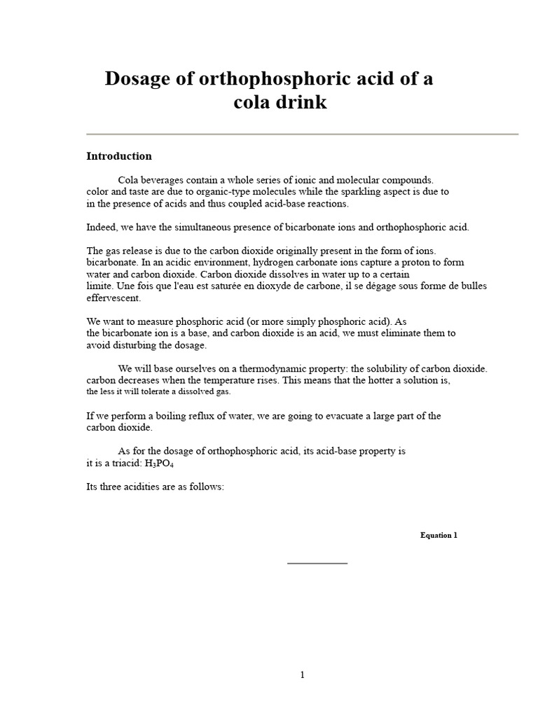 Orthophosphoric Acid Dosage in Cola | PDF | Acid | Acid Dissociation ...