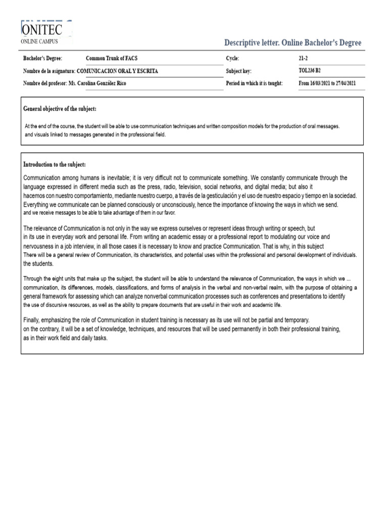 Descriptive Letter - Oral and Written Communication | PDF ...