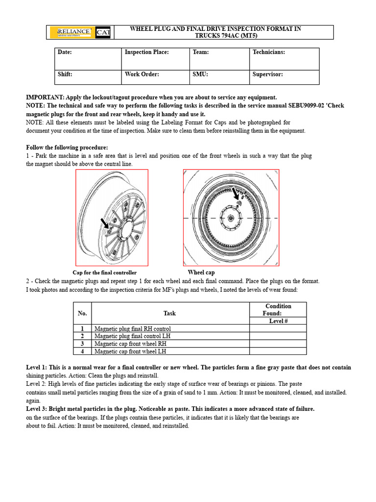 Inspection and Cleaning Format For Magnetic Plugs of Electric Trucks ...