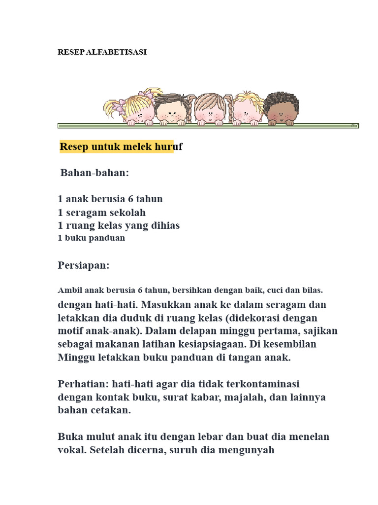 Resep Melek Huruf | PDF