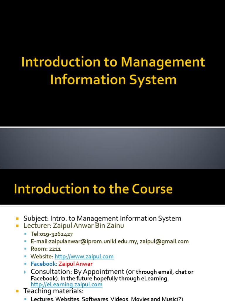 01 Intro to MIS | Computer Network | Information System