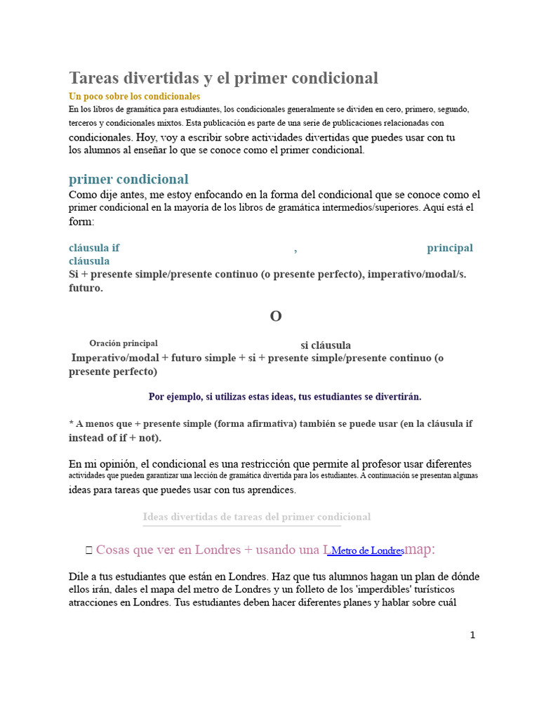 Tareas divertidas y el primer condicional | PDF | Oración (Lingüística)