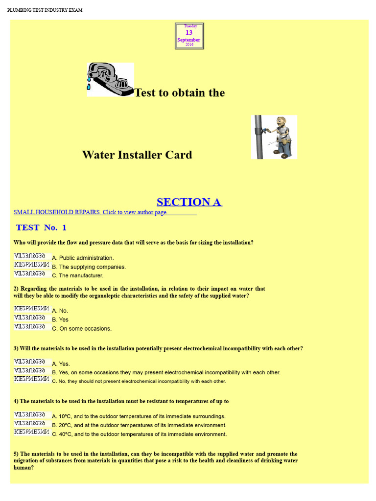 Plumbing Industry Exam Questions | PDF | Water Heating | Tap (Valve)