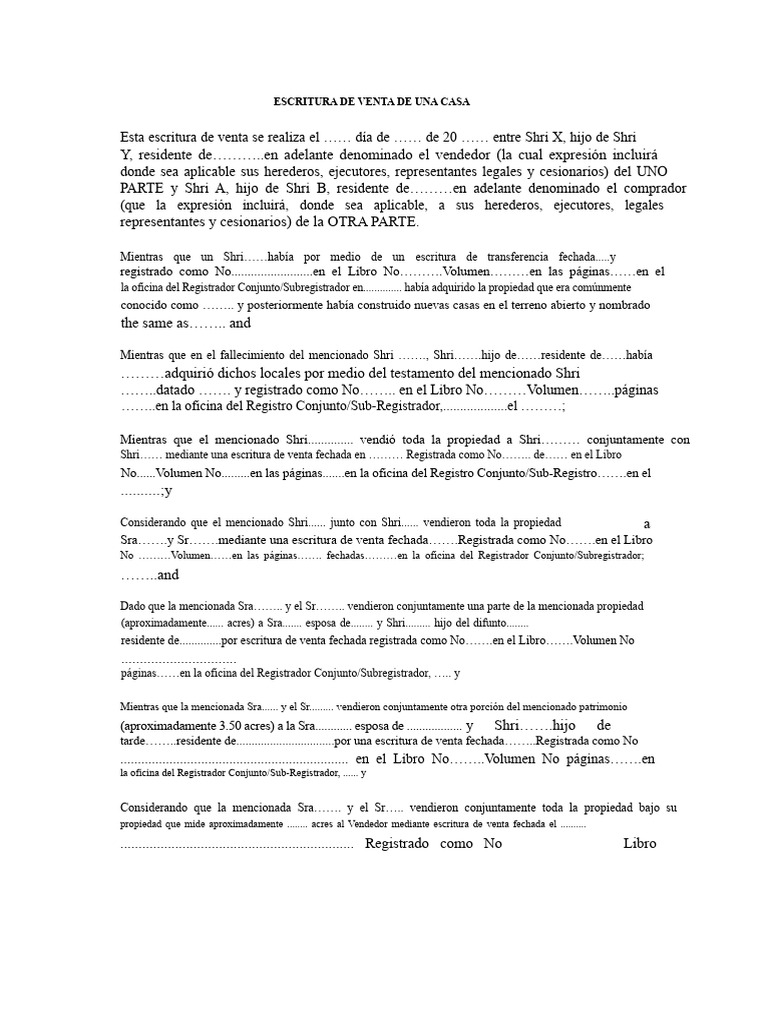 Formato de Escritura de Venta de Casa | PDF | Propiedad | Ley de Propiedad