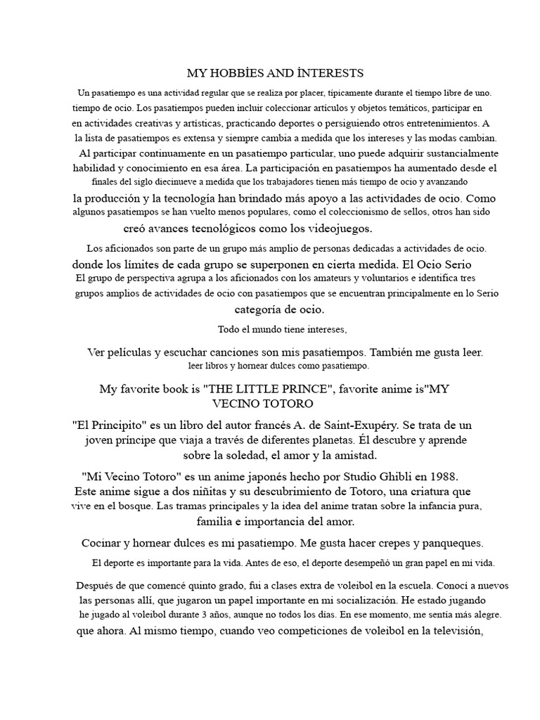 Mis Hobbies e Intereses | PDF