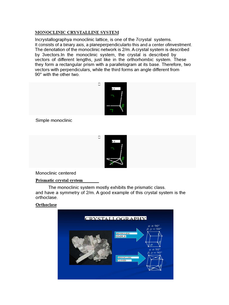 Monoclinic Crystalline System Overview | PDF