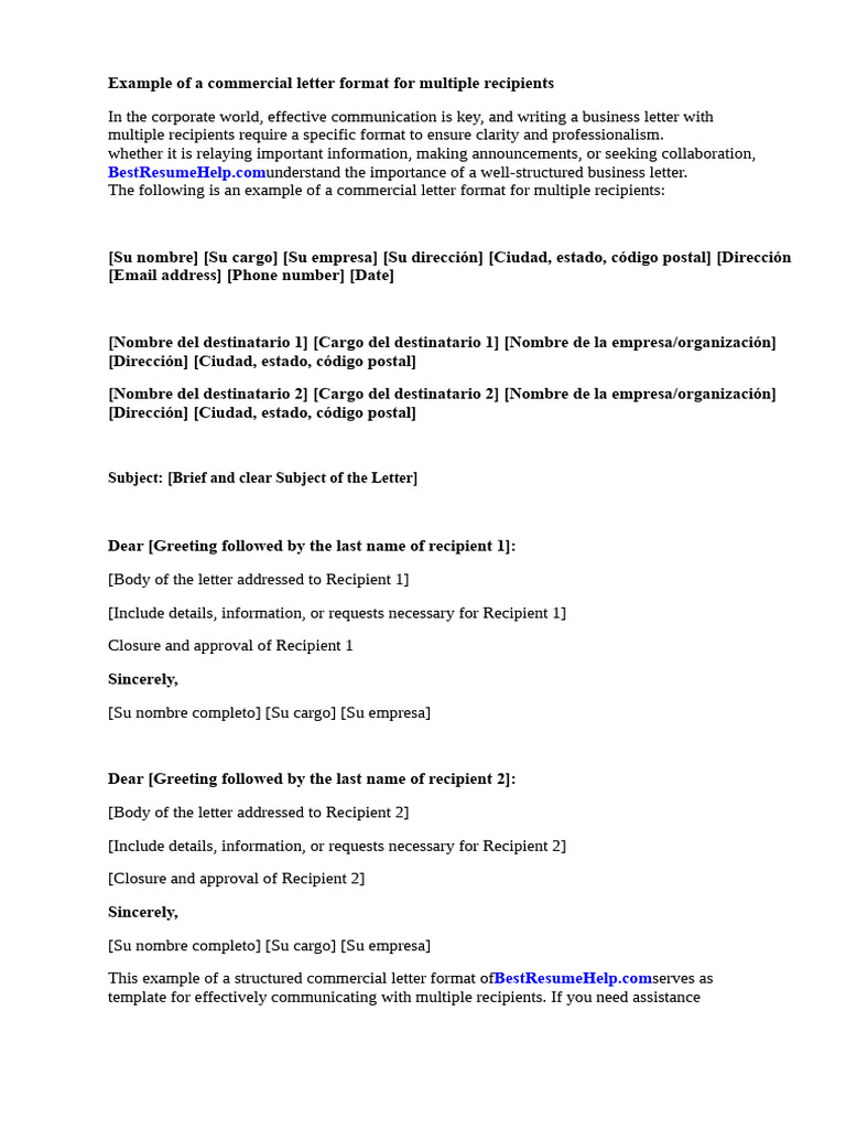 Example of A Business Letter Format For Multiple Recipients | PDF