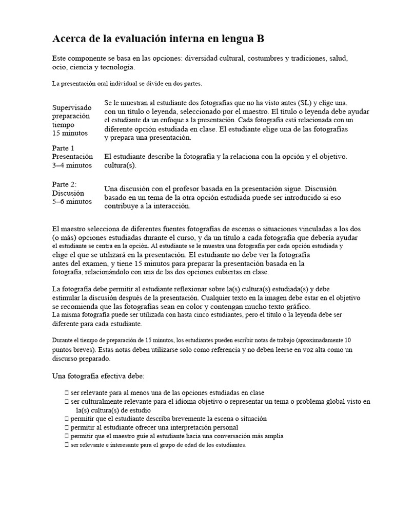 Preparándose para El Oral Individual para Español IB SL | PDF ...