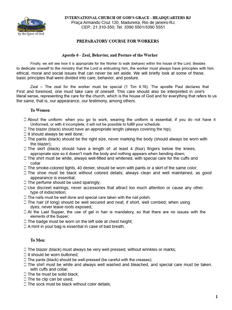 WORKERS' COURSE MADUREIRA - Workbook 6 - Zeal, Behavior, and Posture of ...