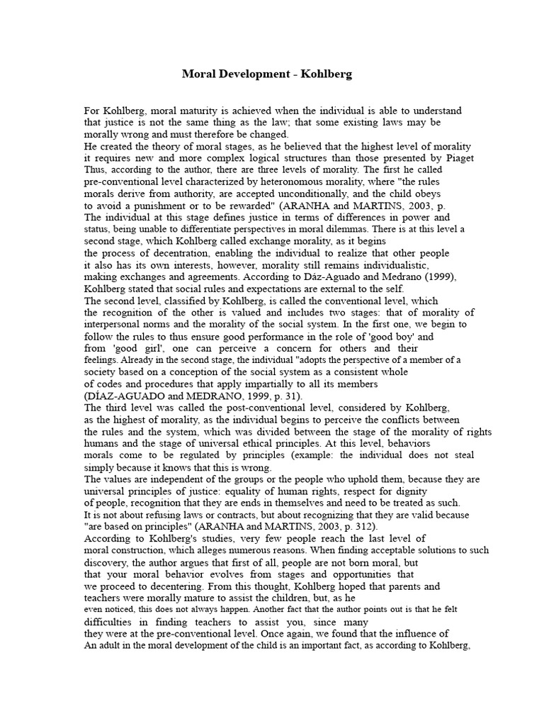 Kohlberg's Stages of Moral Development | PDF | Morality | Justice