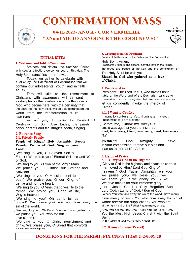 Confirmation Mass Celebration Guide | PDF | Confirmation | Eucharist