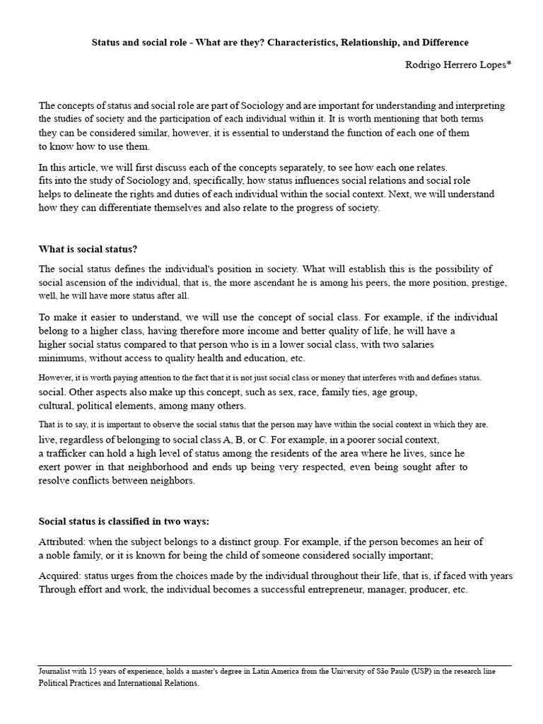 Handbook - Status and Social Role PDF | PDF | Social Status | Society