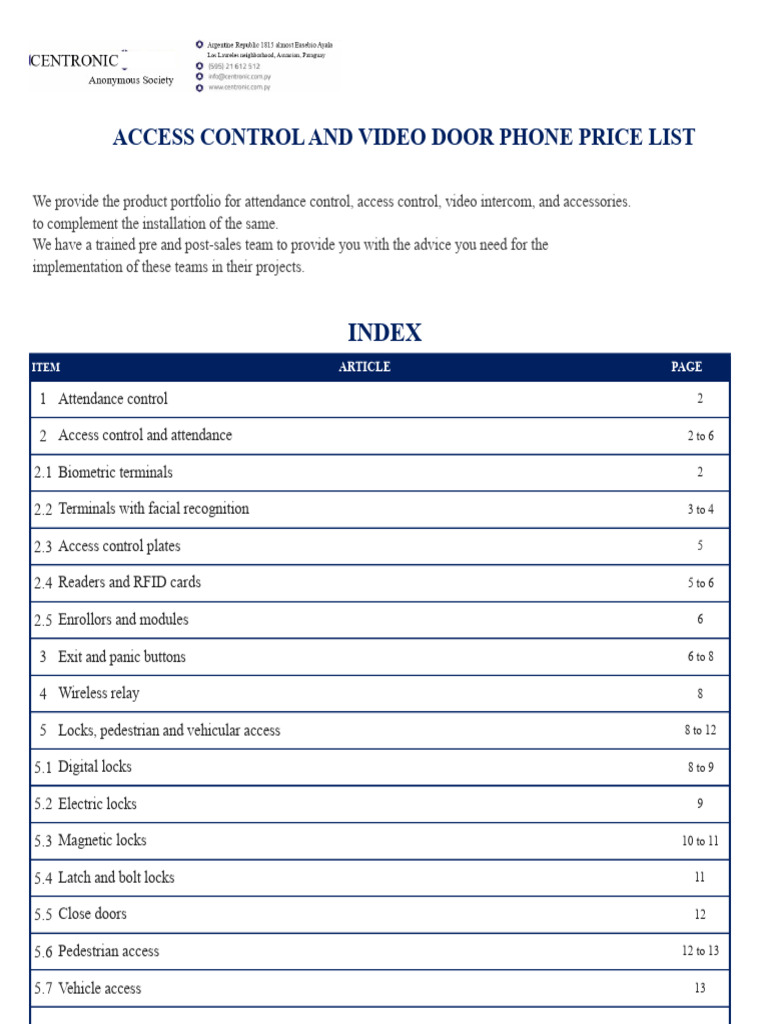Access Control and Video Intercom Price List - Centronic | PDF | Access ...