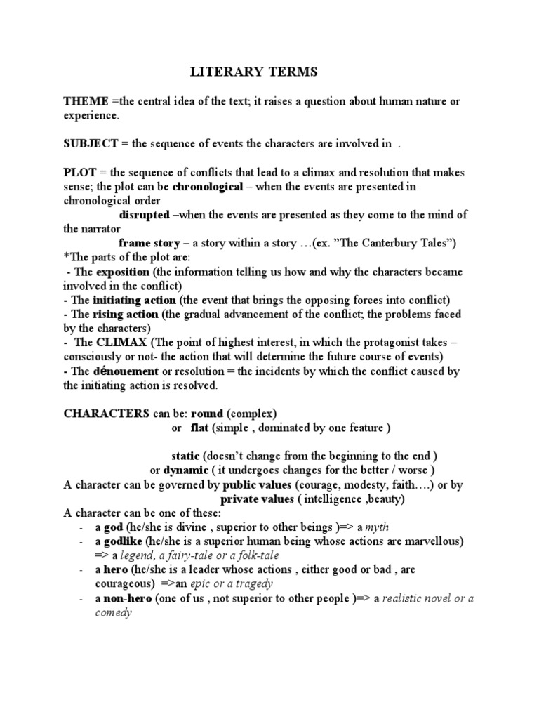 Literary Terms | PDF | Narration | Plot (Narrative)