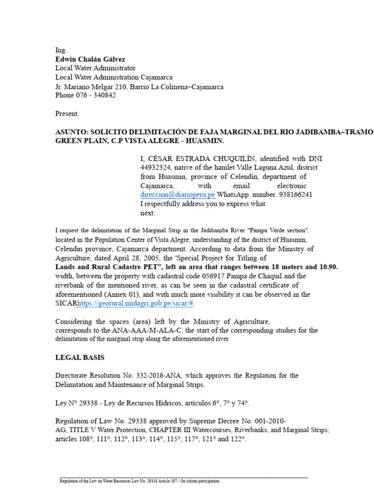 Request For Delimitation of Marginal Strip - Ana | PDF | Dam | Flood