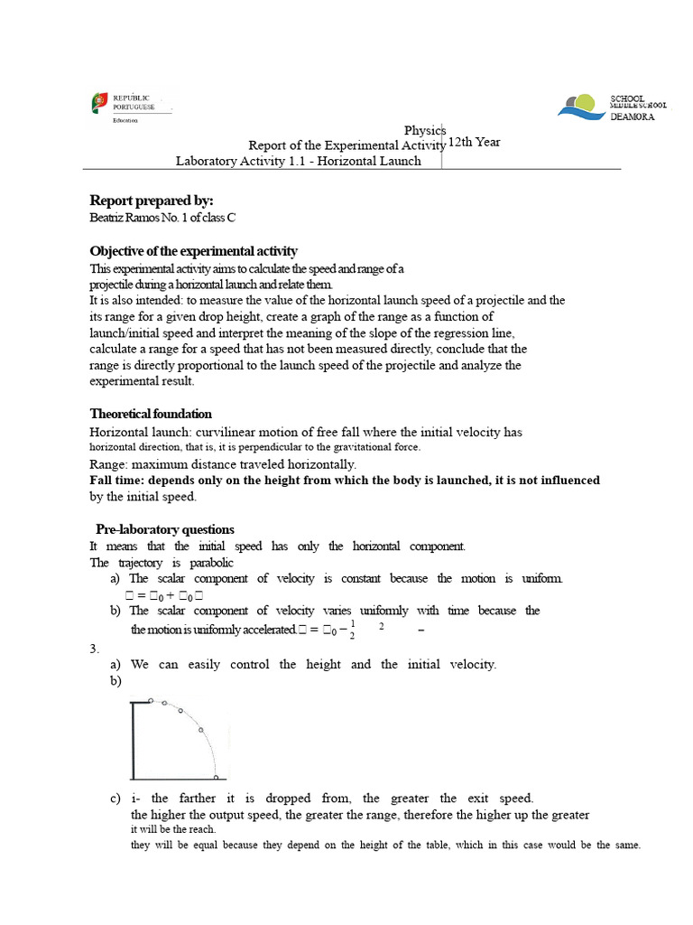 AL 1.1 Horizontal Launch - Beatriz Ramos | PDF | Velocity | Applied And ...