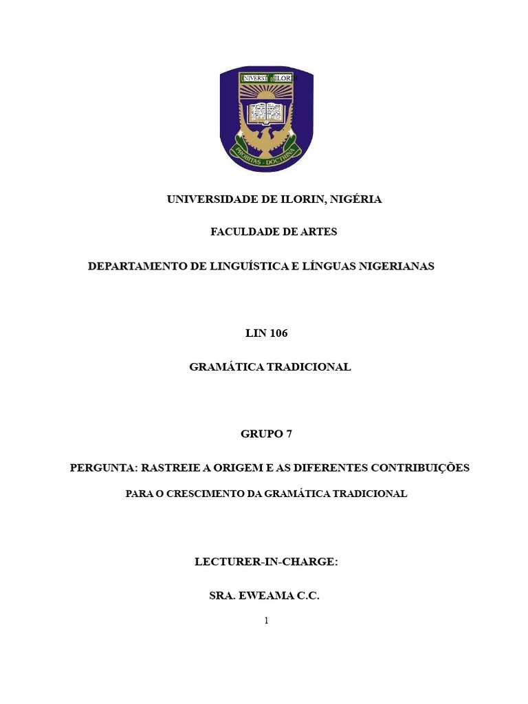 Origem e Contribuições da Gramática Tradicional | PDF | Gramática ...