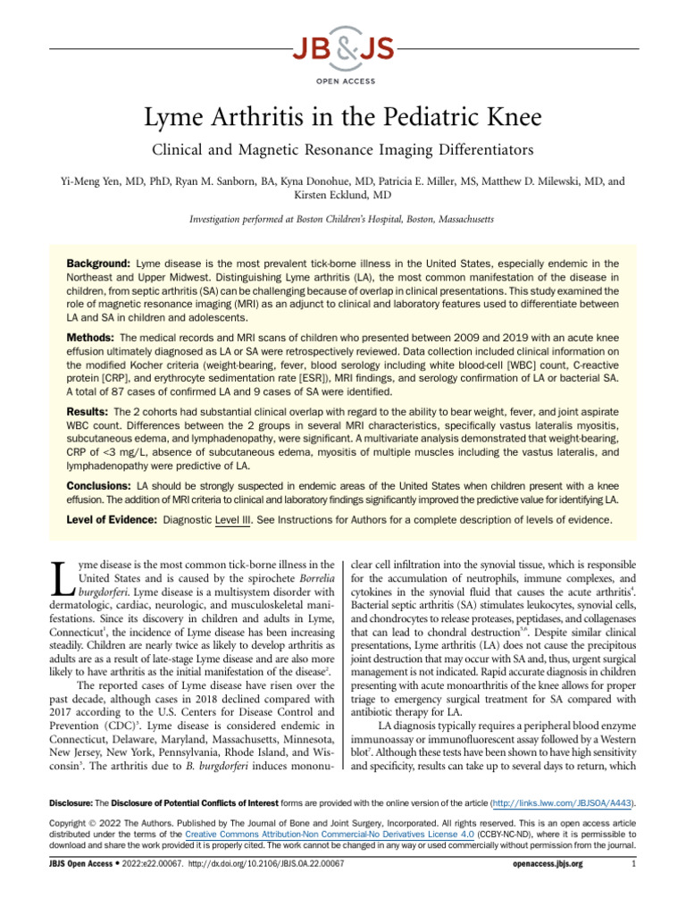 Lyme Arthritis in the Pediatric Knee | PDF | Magnetic Resonance Imaging ...