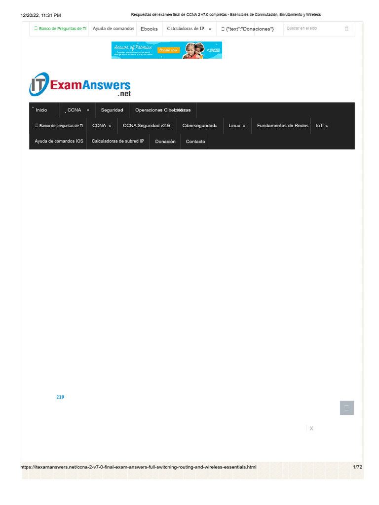 Respuestas Del Examen Final CCNA 2 v7.0-1-20 | PDF | Conmutador de red | Enrutador (Computación)