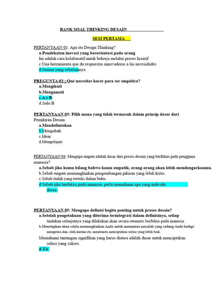Bank Soal Design Thinking Lengkap | PDF