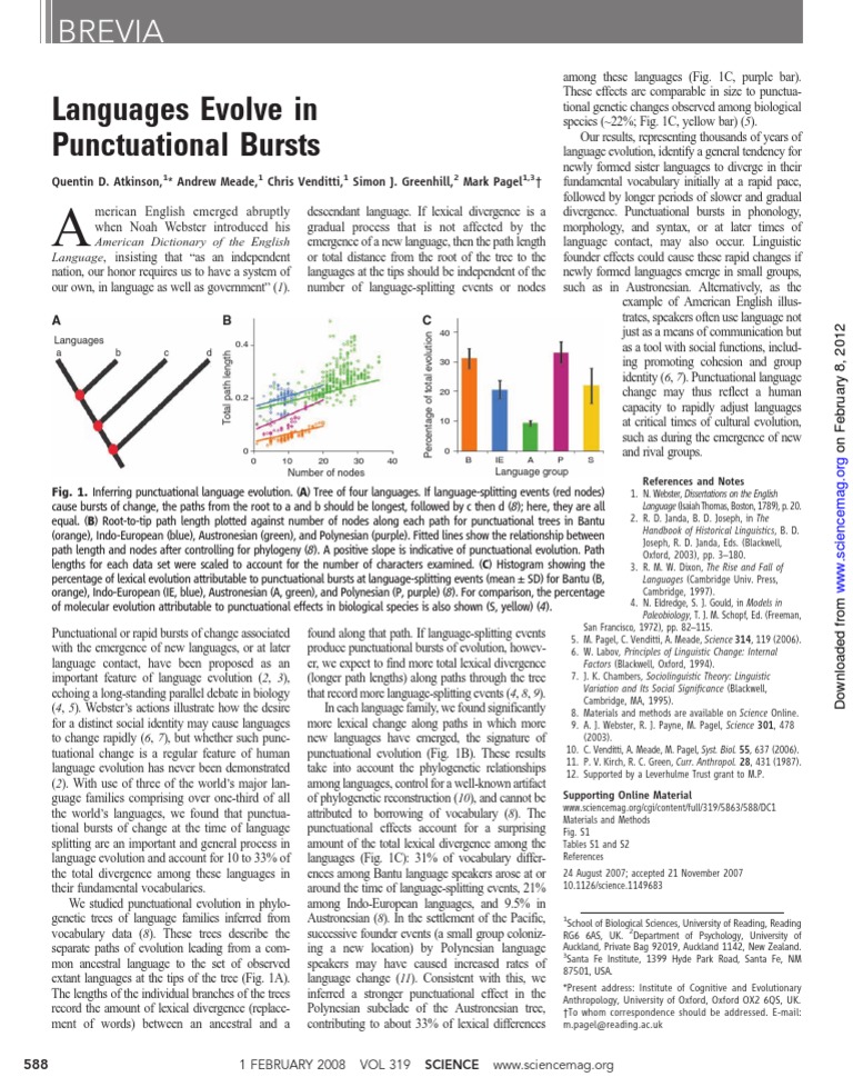 Atkinson Et Al. (2008) - Languages Evolve in Punctuational Bursts | PDF ...