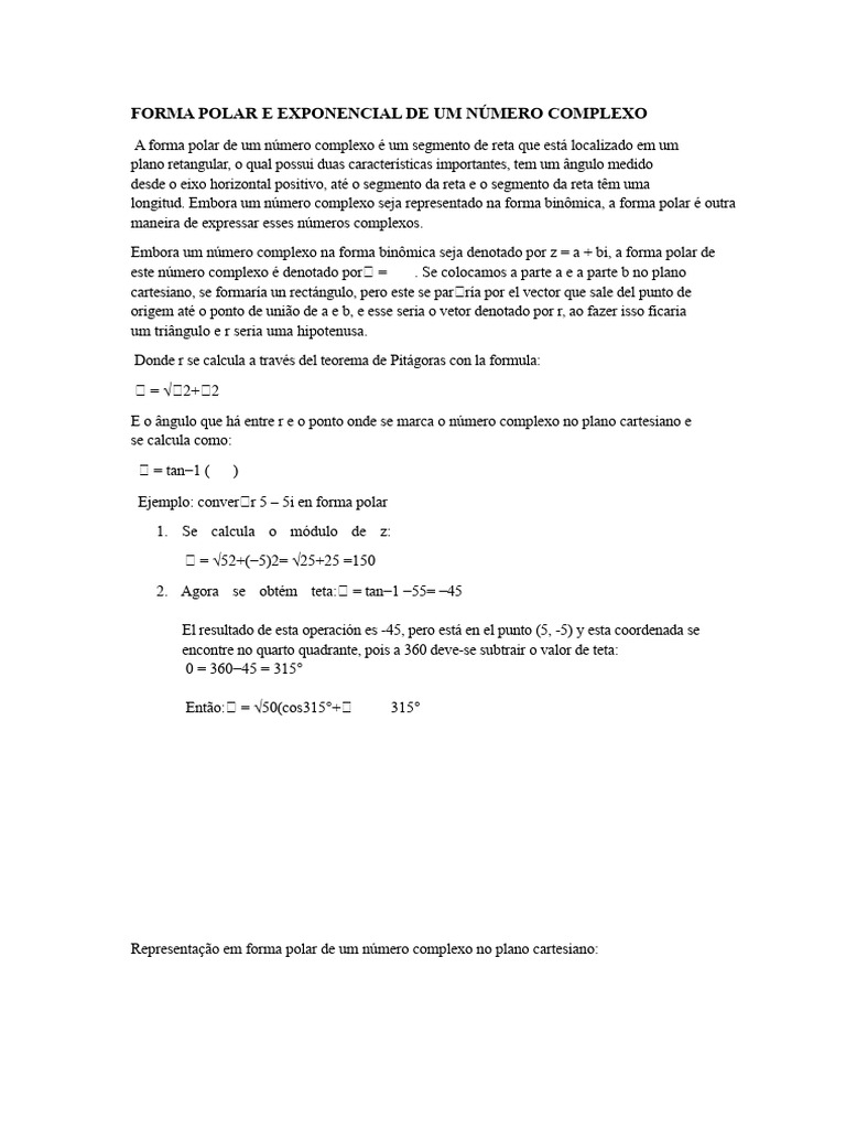 Forma Polar e Exponencial de Números Complexos | PDF | Número complexo ...