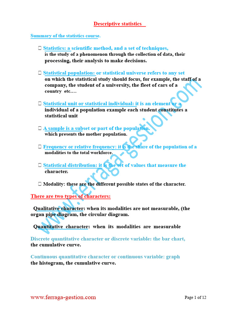 Summary Course of Statistics | PDF | Probability Distribution | Statistics