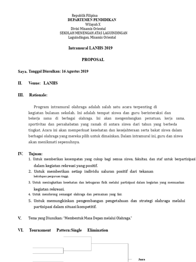Proposal Intramural Olahraga LANHS 2019 | PDF