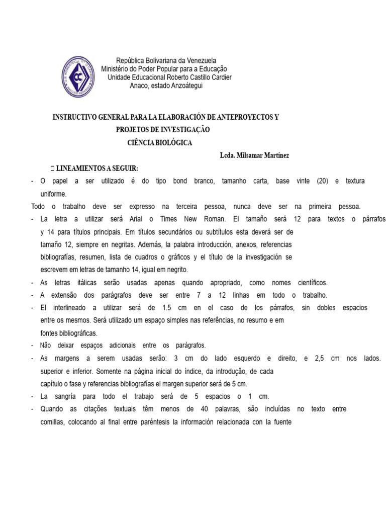 Guia Instrutiva para Projetos de Pesquisa Roberto Castillo Cardier ...