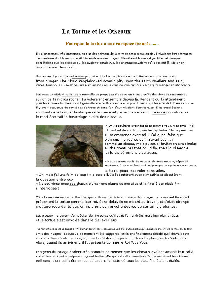 La Tortue et les Oiseaux | PDF | Oiseaux