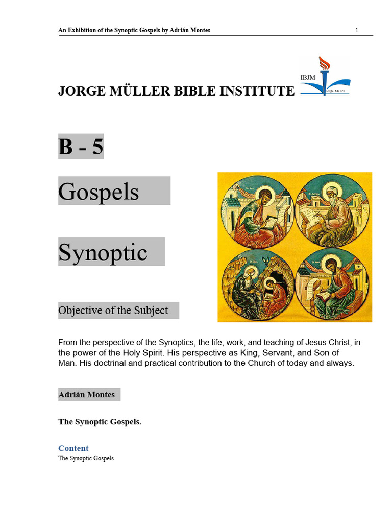 Exposition Of The Synoptic Gospels Pdf Jesus Gospels