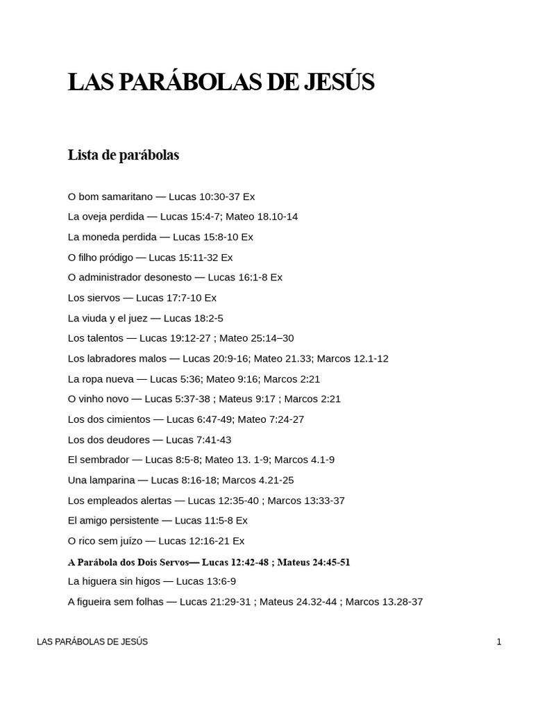 Las Parábolas de Jesús | PDF | Parábolas de Jesús | Libros de la biblia