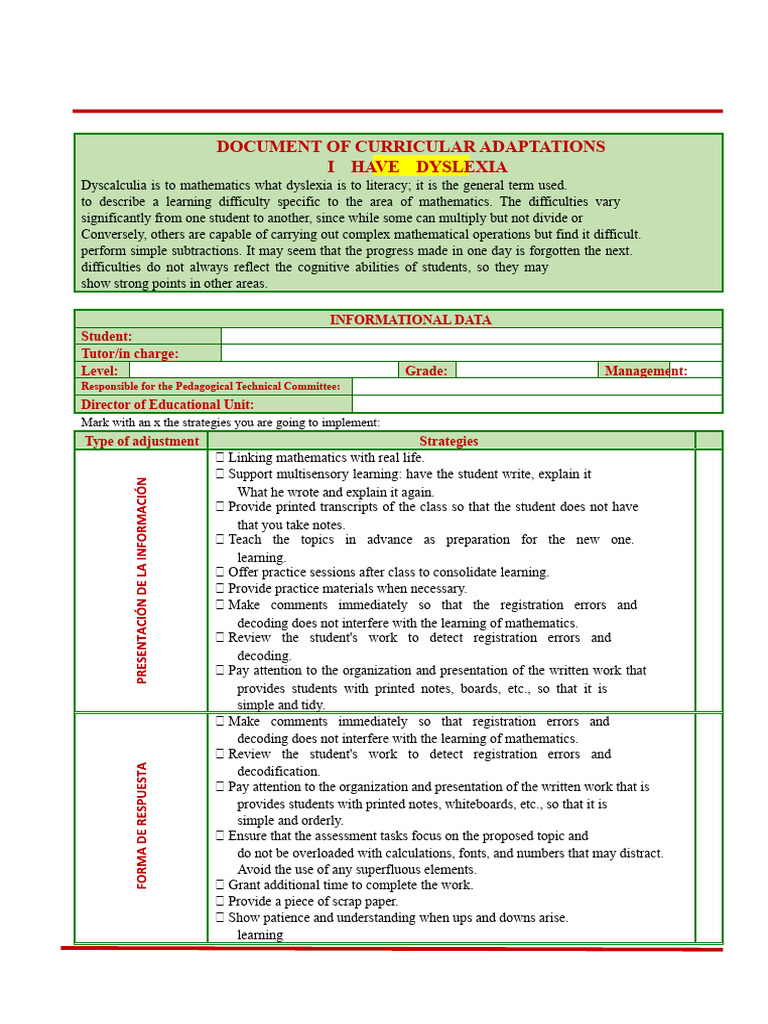 Curricular Adaptations for Dyscalculia | PDF | Learning | Learning ...