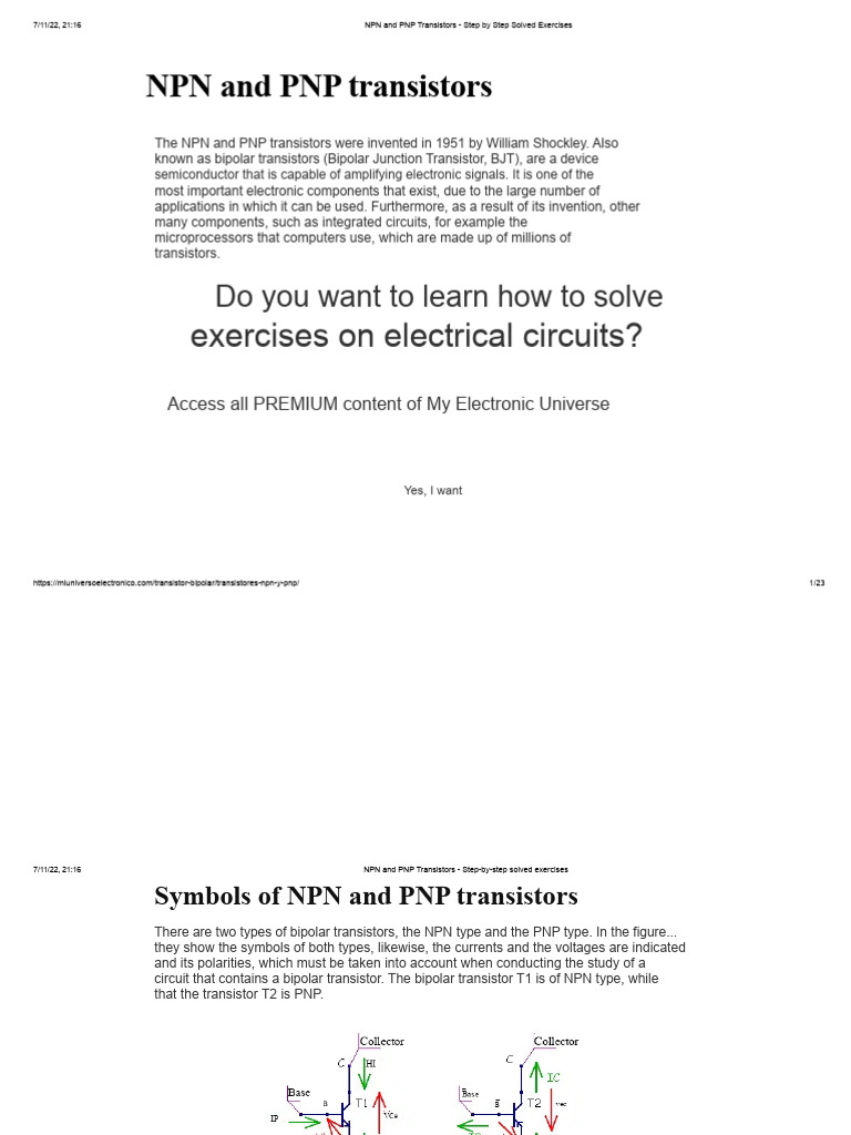 NPN and PNP Transistors - Step by Step Solved Exercises | PDF | Bipolar ...