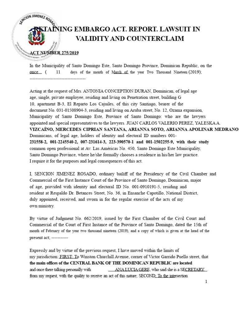 Retaining Embargo Act Report 2019 | PDF | Dominican Republic | Banking