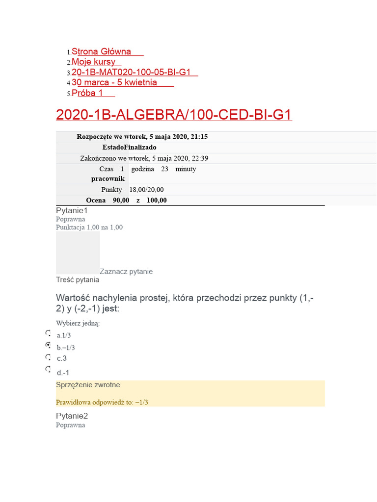 Test 1 Algebra | PDF